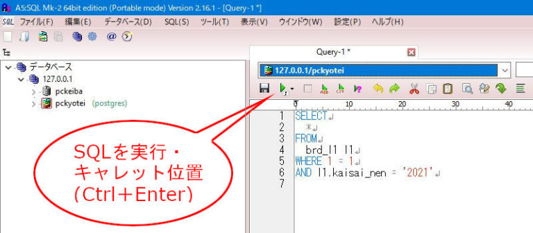 A5:SQL Mk-2 でSQLを実行する | PC-KYOTEI